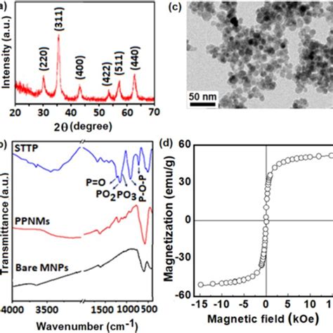 A Xrd Pattern B Ftir Spectrum C Tem Image And D Magnetization