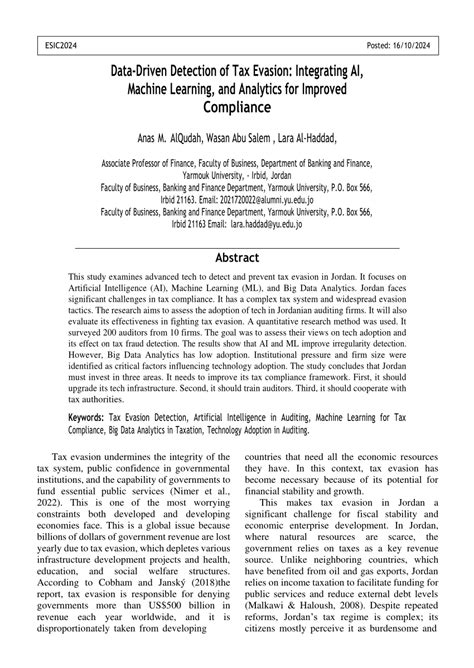 Pdf Data Driven Detection Of Tax Evasion Integrating Ai Machine