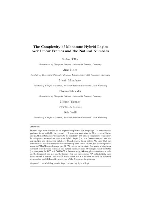 Pdf The Complexity Of Monotone Hybrid Logics Over Linear Frames And Thenatural Numbers