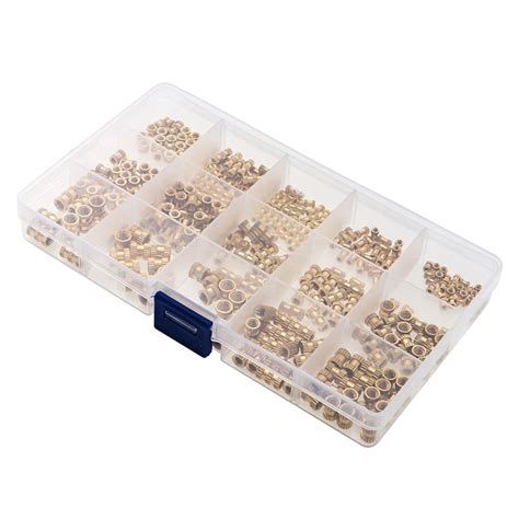 Jnaneei 330pcs Brass Knurled Nuts Various Sizes Included Threaded Inserts Assortment Versatile