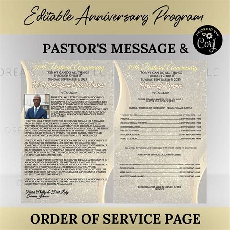 Pastor And Wife Church Anniversary Program Booklet Template Editable In