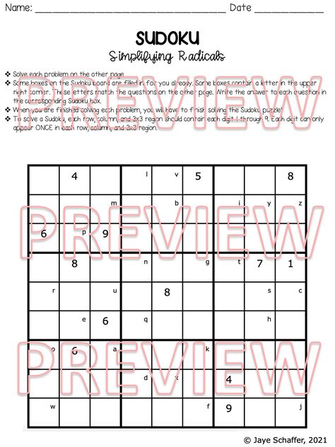 Simplifying Radicals And Radical Operations Sudoku Puzzle Made By Teachers