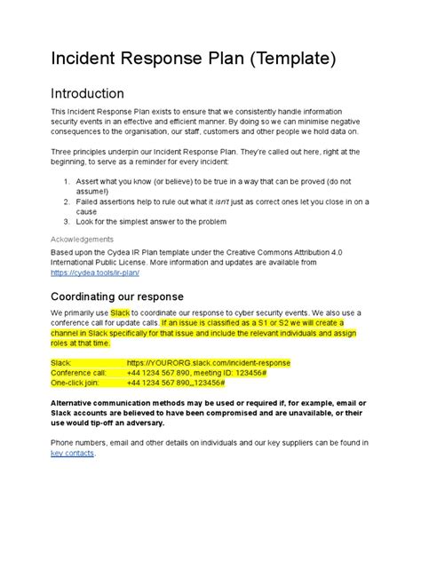 Incident Response Plan Template Pdf Computer Network Information Security