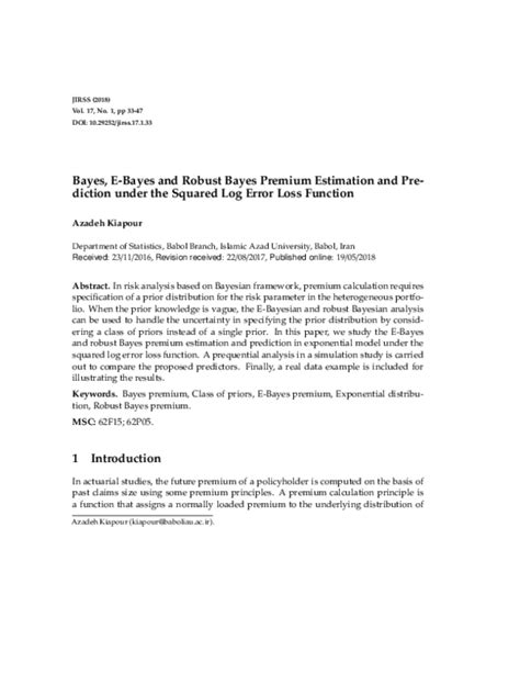 pdf bayes e bayes and robust bayes premium estimation and prediction