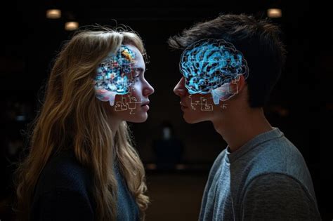 close up of a couple with neural brain patterns symbolizing cognitive
