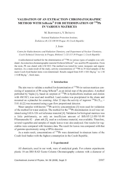 Pdf Validation Of An Extraction Chromatographic Method With Srresin® For Determination Of