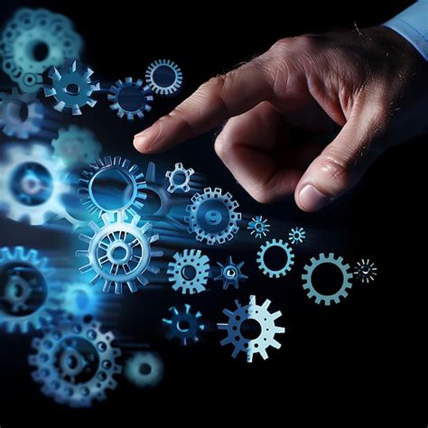 Businessman Interacting With Digital Gears Representing Automation