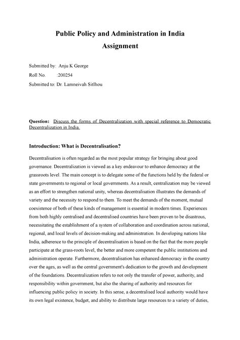Public Policy And Administration In India Public Policy And Administration In India Assignment