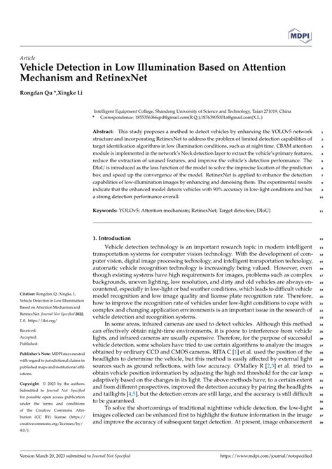 Pdf Vehicle Detection In Low Illumination Based On Attention