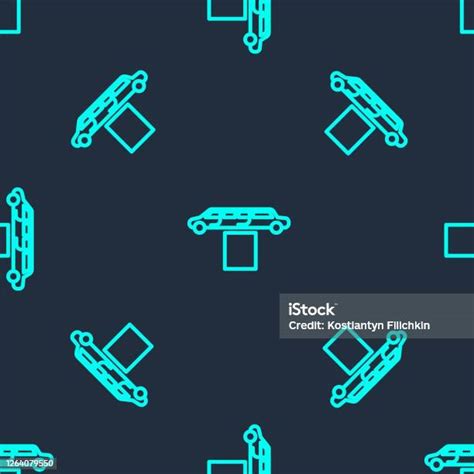 그린 라인 럭셔리 리무진 자동차와 카펫 아이콘 은 파란색 배경에 절연 매끄러운 패턴 세계 초연 유명 인사와 손님 포스터 벡터