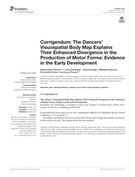 Pdf Corrigendum The Dancers Visuospatial Body Map Explains Their
