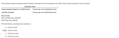 Solved The Total Factory Overhead Cost Variance Is A 2 000
