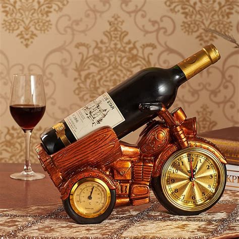 Motorcycle And Clock Wine Rack Decorative Countertop Wine Bottle Holder