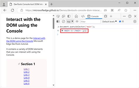 Interact With The Dom Using The Console Microsoft Edge Developer Documentation Microsoft Learn