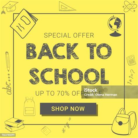 노란색 보드 배경에 학교 배너 디자인으로 돌아갑니다 광고 개념입니다 벡터 일러스트레이션 신학기에 대한 스톡 벡터 아트 및 기타 이미지 신학기 형판 0명 Istock
