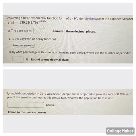 Solved Assuming A Basic Exponential Function Form Of A B