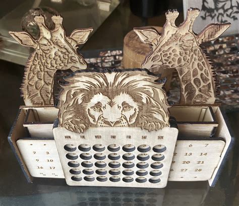 Lion And Giraffes Calendar And Mail Holder Made On A Glowforge
