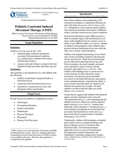 Pdf Evidence Based Care Guideline For Pediatric Constraint Induced