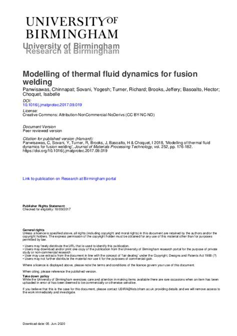 Pdf Modelling Of Thermal Fluid Dynamics For Fusion Welding