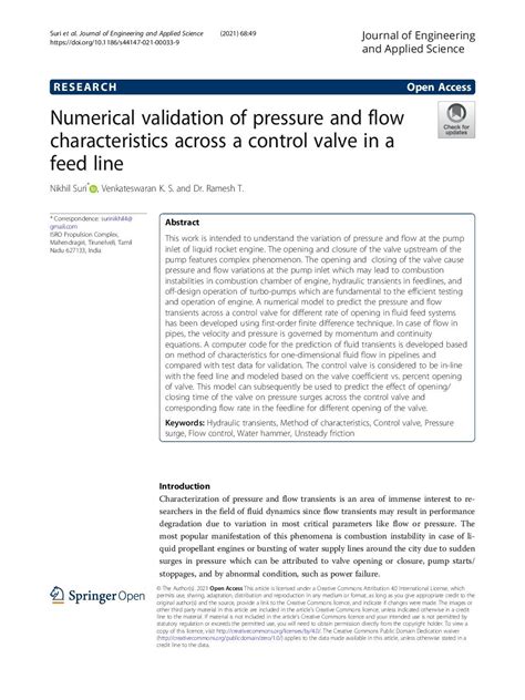 Numerical Validation Of Pressure And Flow Characteristics Across A Control Valve In A Feed Line