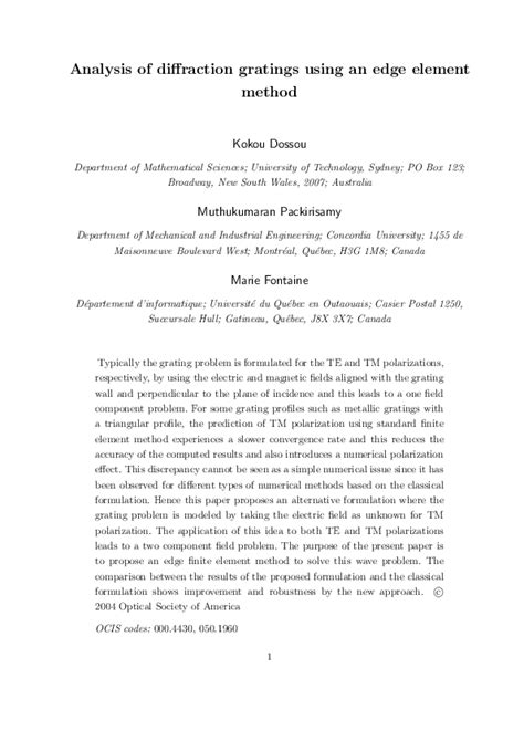Pdf Analysis Of Diffraction Gratings By Using An Edge Element Method
