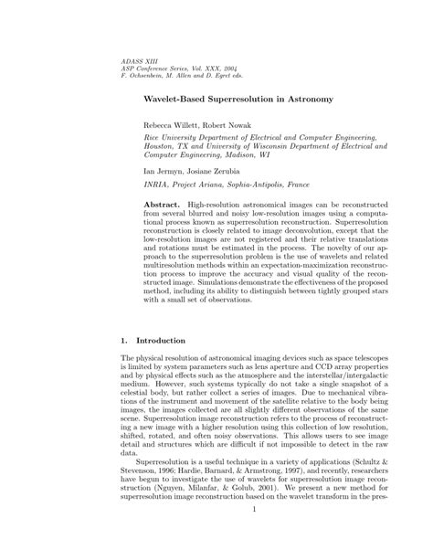 Pdf Wavelet Based Superresolution In Astronomy