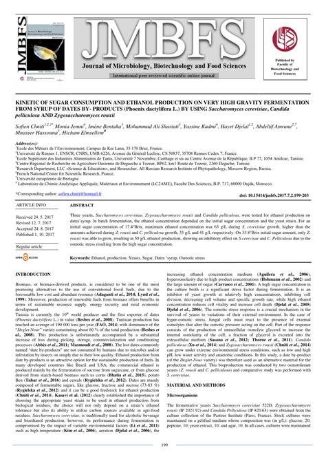 Pdf Kinetic Of Sugar Consumption And Ethanol Production On Very High