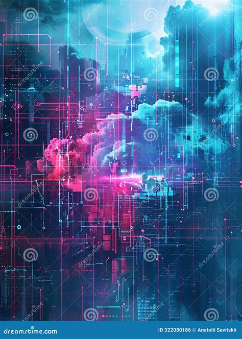 A Digitally Generated Abstract Artwork Depicting Cloud Computing With