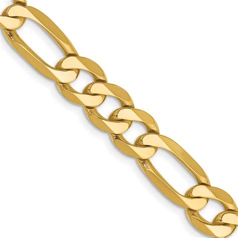 14k Yellow Gold Solid Polished 7 5mm Flat Figaro Chain Necklace 20 Inch Lobster Claw Chain