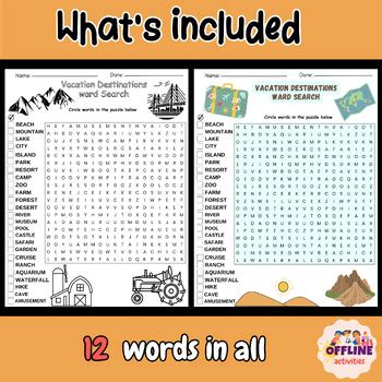 Vacation Destinations Word Search Puzzle Worksheet Activity Tpt