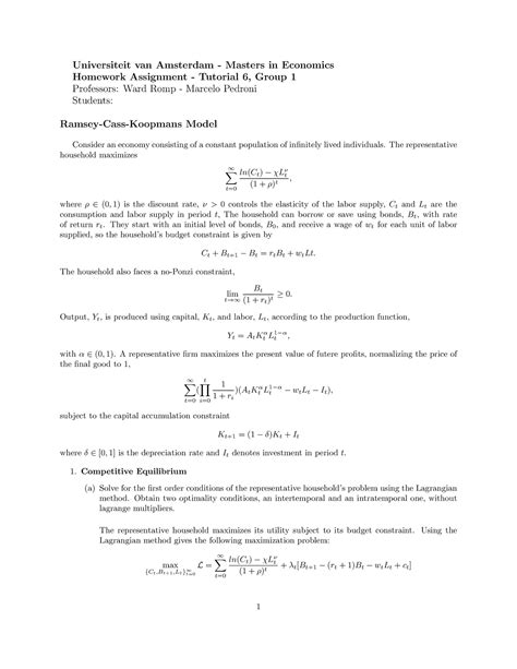 Assignment 1 Macro Tutorial 6 Group 1 Universiteit Van Amsterdam