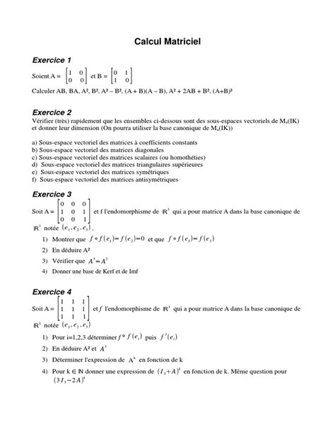 Calcul Matriciel Pdf