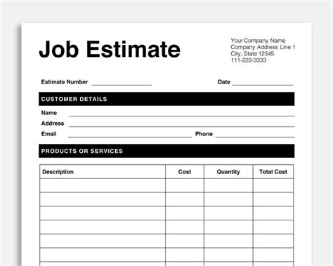 Google Docs Estimate Template