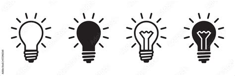 Light Bulb Icon Set Lamp Electricity Icons Idea Light Bulb Symbol Collection Simple Line And