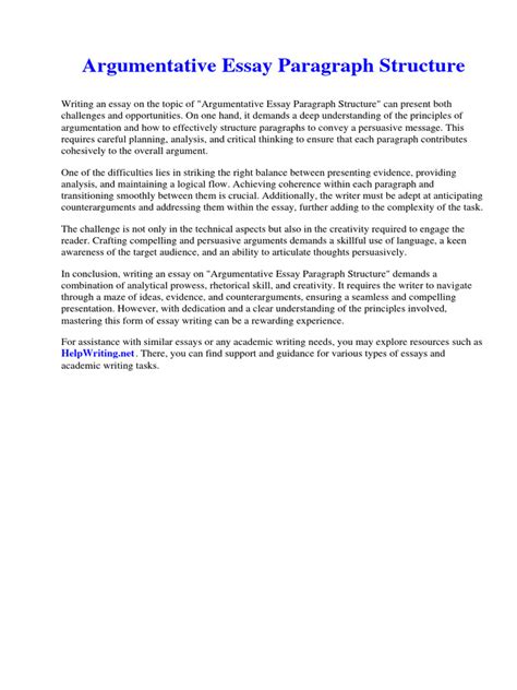Argumentative Essay Paragraph Structure Pdf Essays