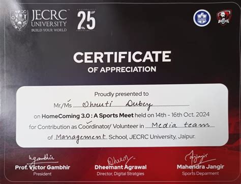 shruti dubey on linkedin sportsmeet teamwork management jecrc