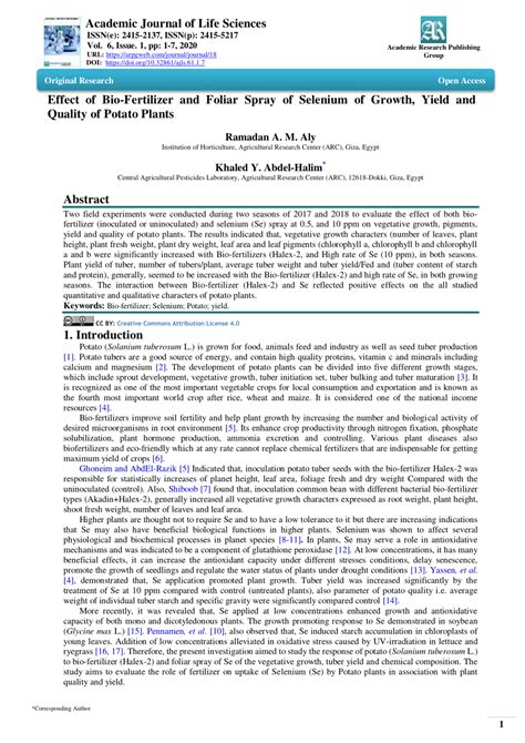 Pdf Effect Of Bio Fertilizer And Foliar Spray Of Selenium Of Growth Yield And Quality Of