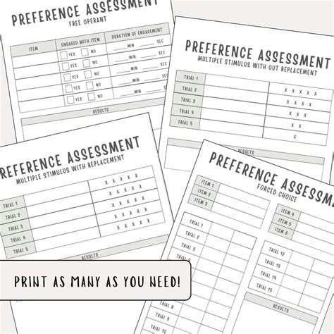 Preference Assessment Template Bundle Printable Digital File Forced