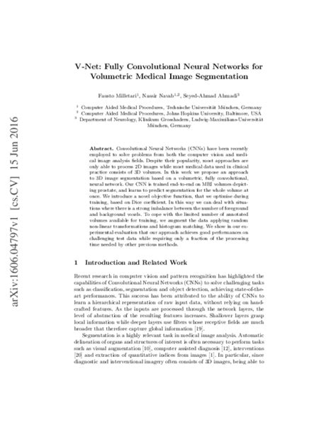 Pdf V Net Fully Convolutional Neural Networks For Volumetric Medical