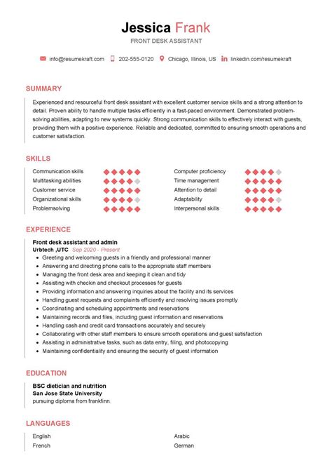 Front Desk Assistant Cv Example In 2025 Resumekraft