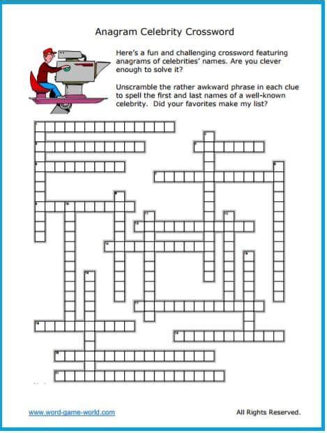 Anagram Crossword Celebrities Crossword Scramble Words Word