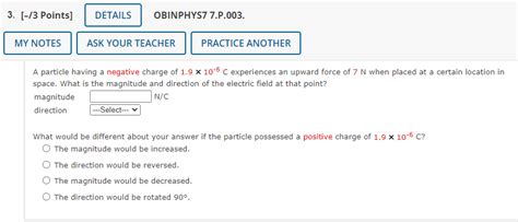 Solved A Particle Having A Negative Charge Of C Chegg