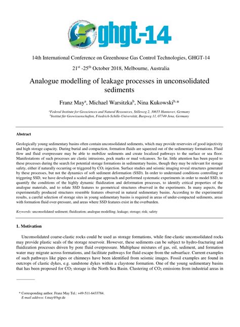 Pdf Analogue Modelling Of Leakage Processes In Unconsolidated Sediments