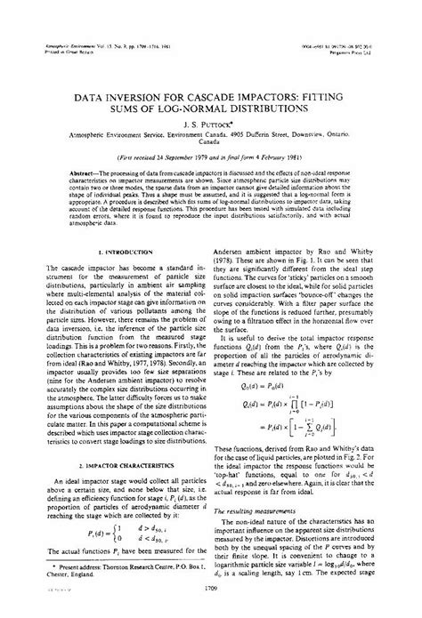 Pdf Data Inversion For Cascade Impactors Fitting Sums Of Log Normal