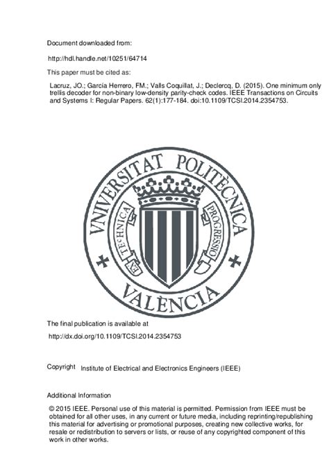 Pdf One Minimum Only Trellis Decoder For Non Binary Low Density Parity Check Codes