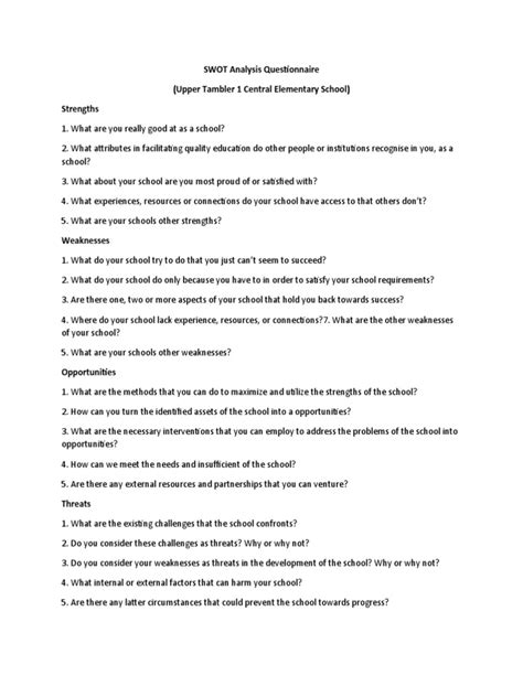 Swot Analysis Questionnaire Pdf