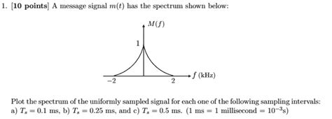 solved 1 [10 points] a message signal m t has the spectrum shown