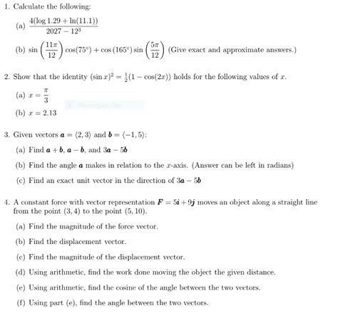 solved 1 calculate the following a