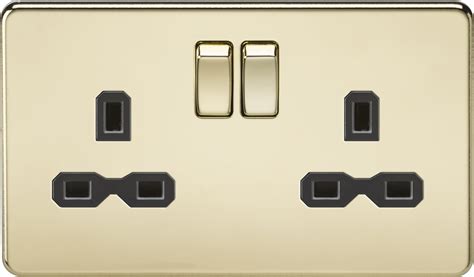 Knightsbridge Screwless Polished Brass A Gang DP Switched Socket With Twin Earths Switch