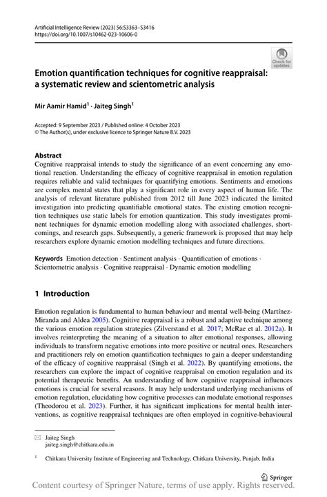 Emotion Quantification Techniques For Cognitive Reappraisal A Systematic Review And